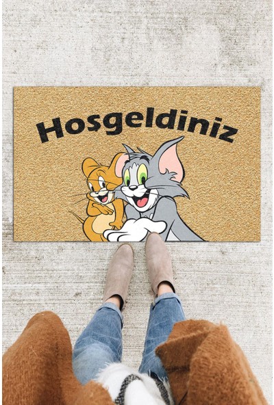 Buket Home Tom ve Jerry Kapı Önü Paspası Dekoratif Kapı Paspası Dış Mekân Paspas Ev Içi Paspası 45X70CM