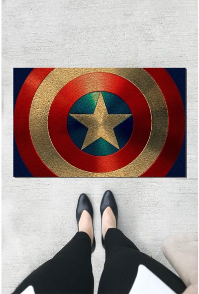 Buket Home Kaptan Amerika Kapı Önü Paspası Dekoratif Kapı Paspası Dış Mekân Paspas Ev Içi Paspası 45X70CM