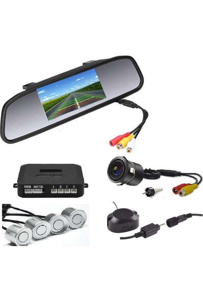 MFK Kameralı Park Sensörü 4.3 '' Ayna Ekranlı Gri Sensör Full Set