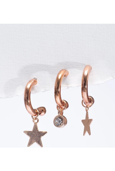 New Obsessions 3'lü Mesmerezing Taş ve Yıldız Rose Küpe Seti