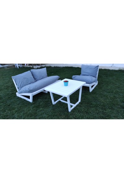 Sevenstyles White Class 2+1+ Orta Sehpa Bahçe Balkon Koltuk Takımı