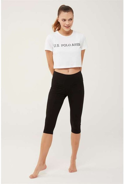 U.s. Polo Assn. 16608 Kadın Siyah Diz Altı Kısa Tayt