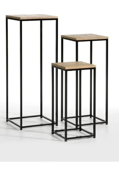 Noowa Yan Sehpa Dekoratif Saksılık Balkon Salon Metal Çiçek Ceviz