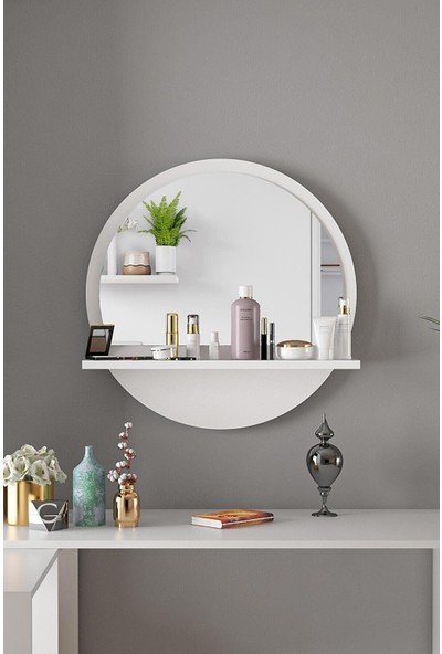 L'occi Concept Keep Dekoratif Yuvarlak Beyaz Raflı Ayna (45 Cm) L'occi Concept Keep Dekoratif Yuvarlak Beyaz Raflı Ayna (45 Cm)