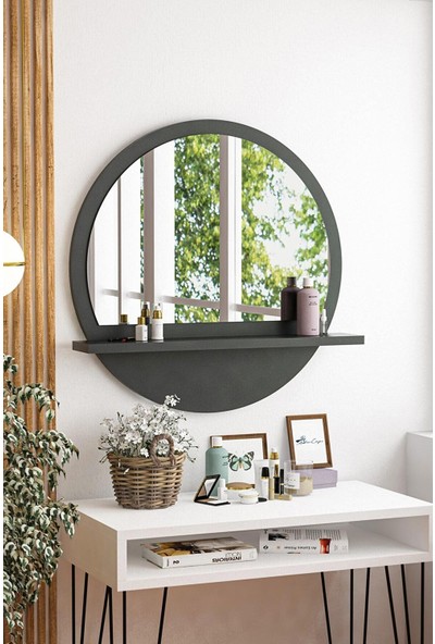 L'occi Concept Shall Yuvarlak Ayna Makyaj Aynası Ofis Duvar Dekoratif Antrasit Raflı Ayna (60 Cm) L'occi Concept Shall Yuvarlak Ayna Makyaj Aynası Ofis Duvar Dekoratif Antrasit Raflı Ayna (60 Cm)