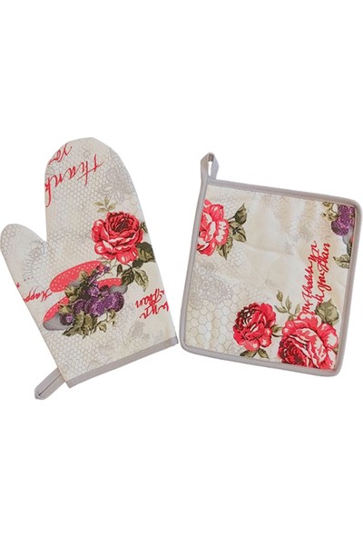 Ödel Buldan Duck Kumaştan 2 Li Set ( Eldiven& Tutaç) Kırmızı Güllü Ödel Buldan Duck Kumaştan 2 Li Set ( Eldiven& Tutaç) Kırmızı Güllü
