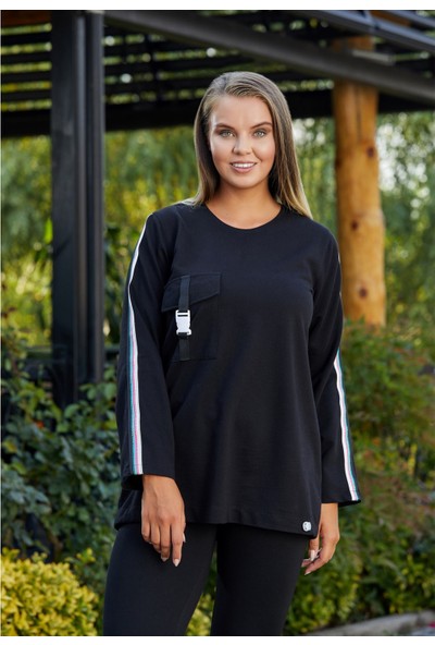 Rmg Kol ve Cep Detaylı Büyük Beden Bayan Sweat