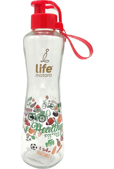 Life Matara Kırmızı Kapak Sportive Suluk Cam Matara 750 cc A0054