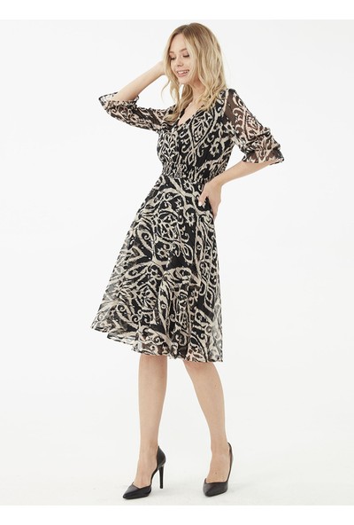 Selen Kruvaze Yaka Emprime Vizon Kadın Elbise