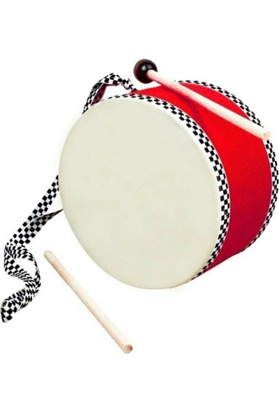 Loggia Çocuk Davulu Hayvan Derili 18 cm Tokmak+Çubuk Kırmızı Çocuk Davulu