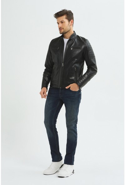 Ikbal Carlos Siyah %100 Erkek Deri Mont