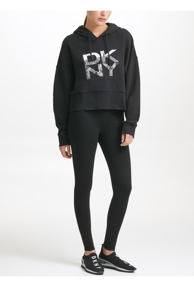 Dkny Jeans Kapüşonlu Standart Kalıp Baskılı Siyah Kadın Sweatshirt