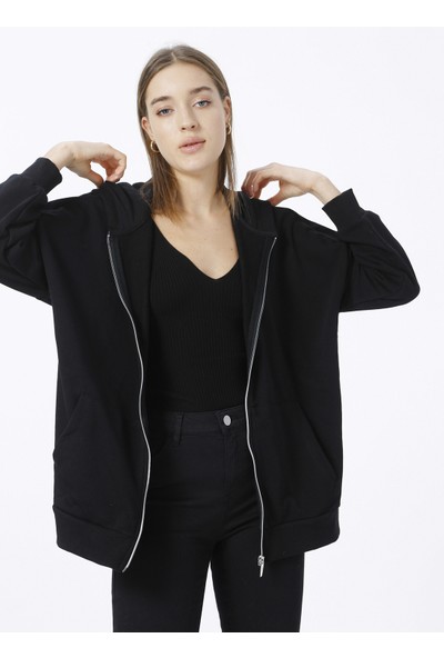 Fabrika Kapüşonlu Siyah Kadın Sweatshirt