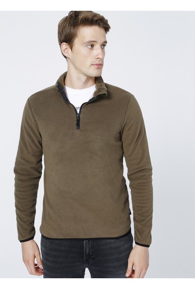 National Geographic Dik Yaka Uzun Kollu Yarım Fermuarlı Koyu Haki Erkek Sweatshirt