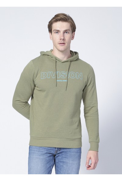Jack & Jones 12197408 Jcoalan Kapüşonlu Regular Fit Baskılı Yağ Yeşili Erkek Sweatshirt