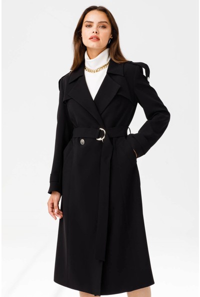 Moda İlgi Modailgi Omuz Apoletli Trench 2506 - Siyah Moda İlgi Modailgi Omuz Apoletli Trench 2506 - Siyah