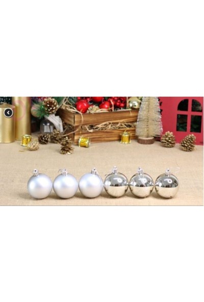 Alışveriş Zamanı Gümüş Yılbaşı Ağacı Süsleme Topları 3 cm 6lı N2/3006AB