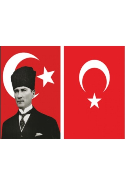 BAYRAKAL Kalpaklı Atatürk Bayrağı + Türk Bayrağı 50 x 75 cm