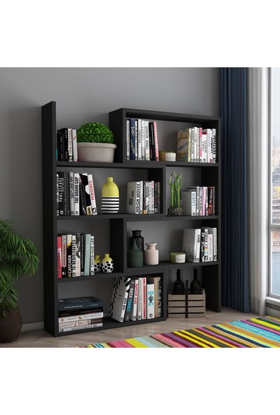 Dekoronya Magic Fonksiyonel Dekoratif Kitaplık Köşe Kitaplık Siyah