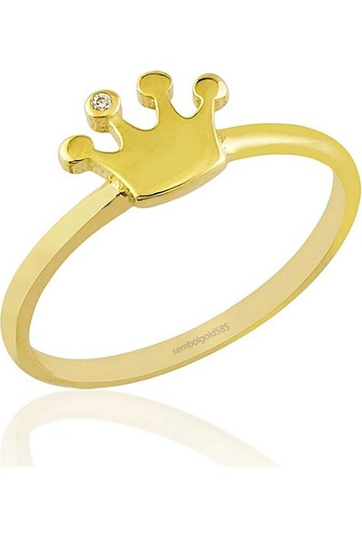Sembol Gold Sarı Altın Taç Yüzük 14K Tektaşlı