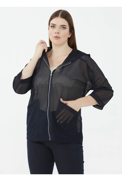 Selen Kapüşonlu Emprime Lacivert Kadın Hırka Selen Kapüşonlu Emprime Lacivert Kadın Hırka