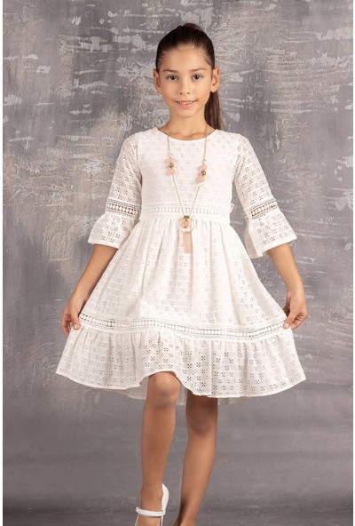 Tivido Uzun Kollu Kolyeli Kız Çocuk Elbise
