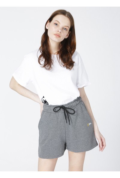 National Geographic W-Mila Lastikli BelCepli Mini Gri Kadın Şort