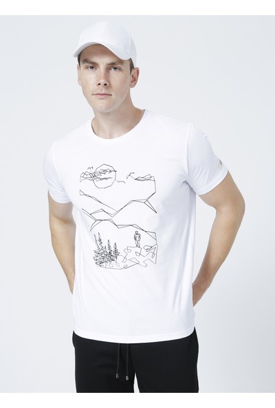 National Geographic Bisiklet Yaka Kısa Kollu Baskılı Pamuklu Beyaz Erkek T-Shirt