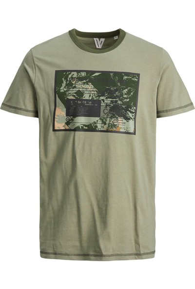 Jack & Jones O Yaka Baskılı Açık Haki Erkek T-Shirt