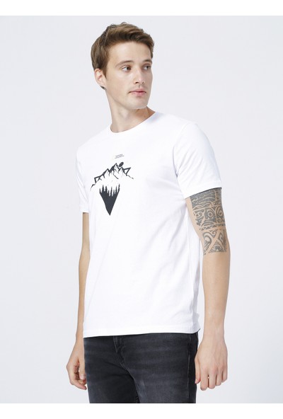 National Geographic Bisiklet Yaka Kısa Kollu Baskılı Beyaz Erkek T-Shirt