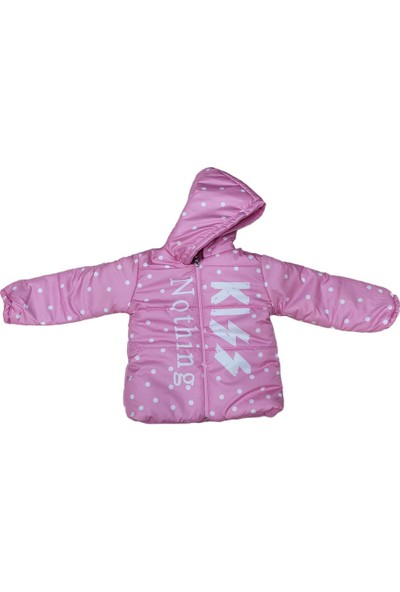 Lifeformoda Kız Çocuk Puantiye Baskılı Kapüşonlu Polar Astarlı Fermuarlı Mont