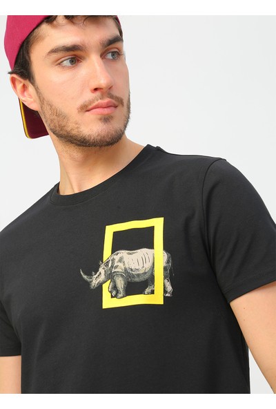 National Geographic Erkek Siyah Bisiklet Yaka T-Shirt