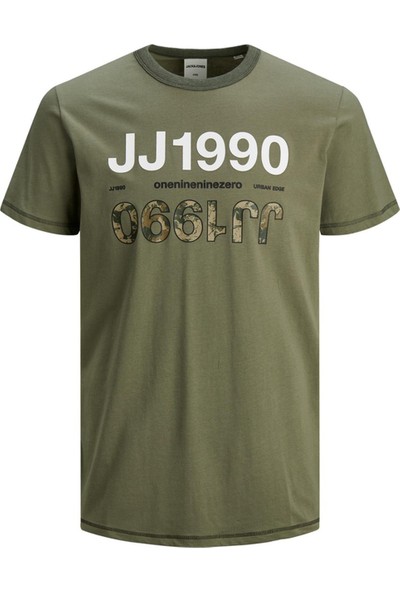 Jack & Jones O Yaka Baskılı Açık Haki Erkek T-Shirt