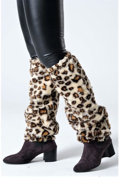 Keyifli Moda Kadın Leopar Desenli Peluş Tozluk