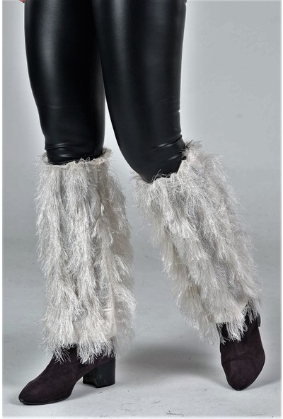 Keyifli Moda Kadın Ekru Kırçıllı Peluş Tozluk