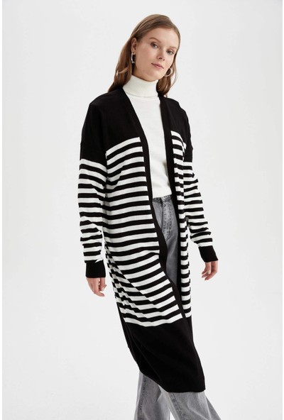 DeFacto Çizgili V Yaka Uzun Basic Triko Hırka W9341AZ21CW