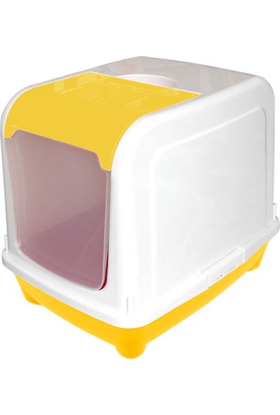 Kapalı Çift Açılır Kedi Tuvaleti 50/38/42 cm Sarı Karbon Filtreli