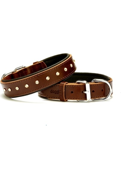 Doggie Kristal Taşlı Köpek Boyun Tasması 3 cm / 55 cm Kahverengi