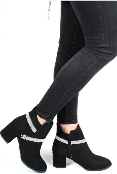 Ayakcenter 21-03 Siyah Süet Topuklu Kadın Bot