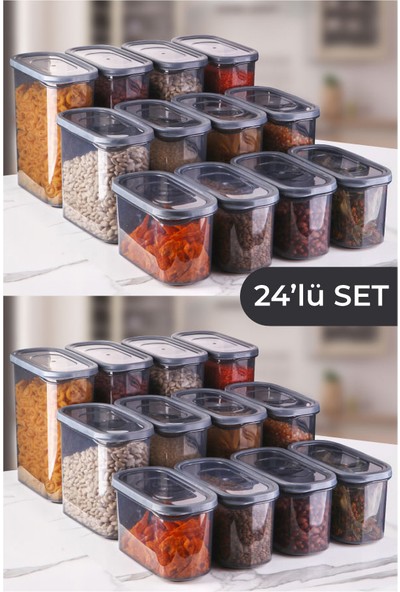 Pd-home Bold 24LÜ Dikdörtgen Erzak Saklama Kabı 8x (1 Lt, 1,5 Lt 2 Lt) Antrasit Pd-home Bold 24LÜ Dikdörtgen Erzak Saklama Kabı 8x (1 Lt, 1,5 Lt 2 Lt) Antrasit