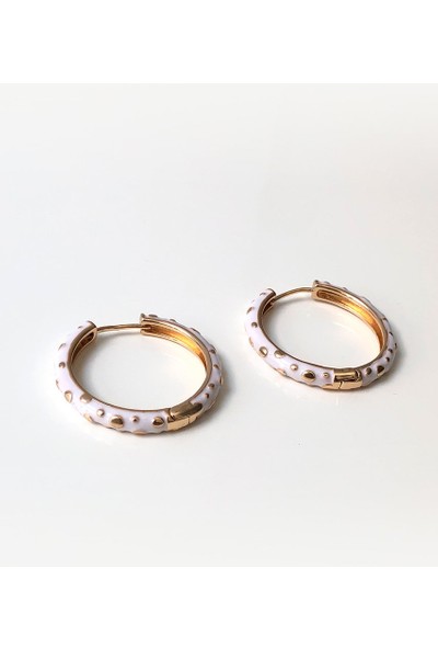 Teen Jewellry Gold Damalı Beyaz Halka Küpe Teen Jewellry Gold Damalı Beyaz Halka Küpe