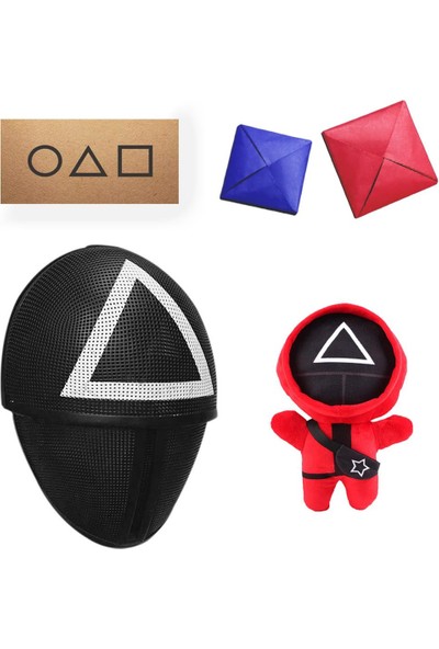 Masho Trend 4 Lü Squid Game Seti + Üçgen Squid Game Maske + Ddakji + Peluş + Squid Game Kart - Triangle Mask Masho Trend 4 Lü Squid Game Seti + Üçgen Squid Game Maske + Ddakji + Peluş + Squid Game Kart - Triangle Mask