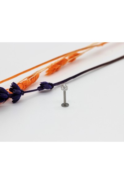 Roza Cerrahi Çelik (Beyaz) Zirkon Taşlı; Kıkırdak, Dudak, Burun, Septum, Tragus Piercing.