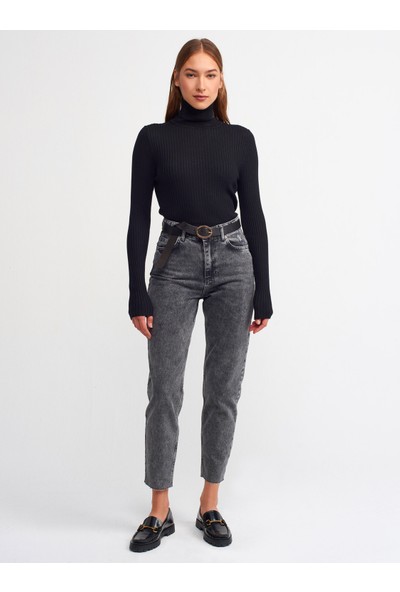 Dilvin 1297 Balıkçı Yaka Fitilli Basic Kazak-Siyah