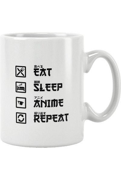 Kumsal Butik Eat Sleep Anime Repeat Baskılı Kupa Bardak