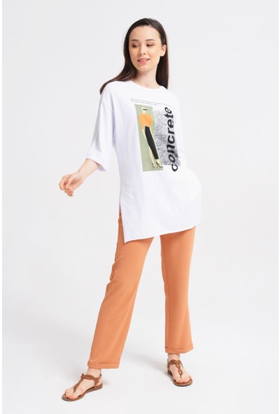 Nefise Baskılı Tshirt - Beyaz