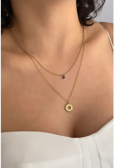 ÇLK Accessories Çelik Güneş Kolye 2 Li Topçuk Zincir Model Çelik Kolye TRKOLYE5756 B35003