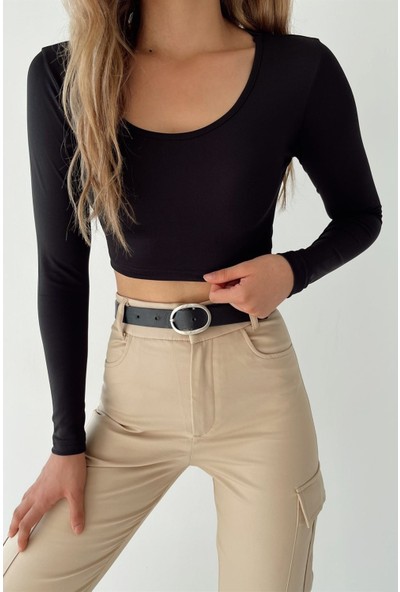 Eka Kadın Siyah U Yaka Scuba Crop Bluz 0956-1185 Eka Kadın Siyah U Yaka Scuba Crop Bluz 0956-1185