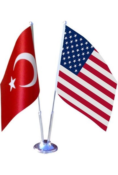 Bayrak Masa Üstü Abd Amerika Bayrağı Türk Bayrağı Ikili Krom Direk Usa