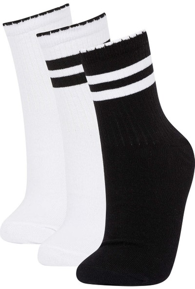 DeFacto Kadın Çizgili Uzun 3'lü Kolej Çorap V5055AZNS